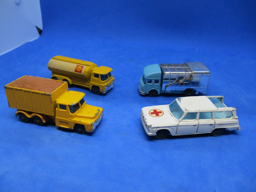 4 Vintage Husky GB Diecast trucks 1966/67 Studebaker, Refuse, Warrior ...
