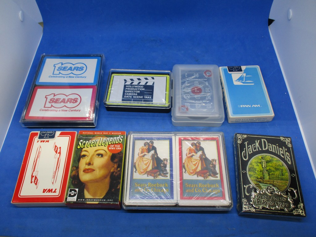 10 sealed Vintage decks Playing Cards Pan Am, Sears, TWA, Jack Daniels ...